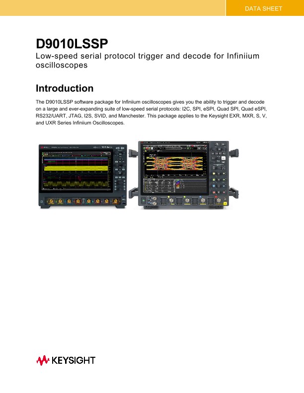 D9010LSSP Low Speed Serial Protocol Trigger and Decode PDF Asset Page | Keysight